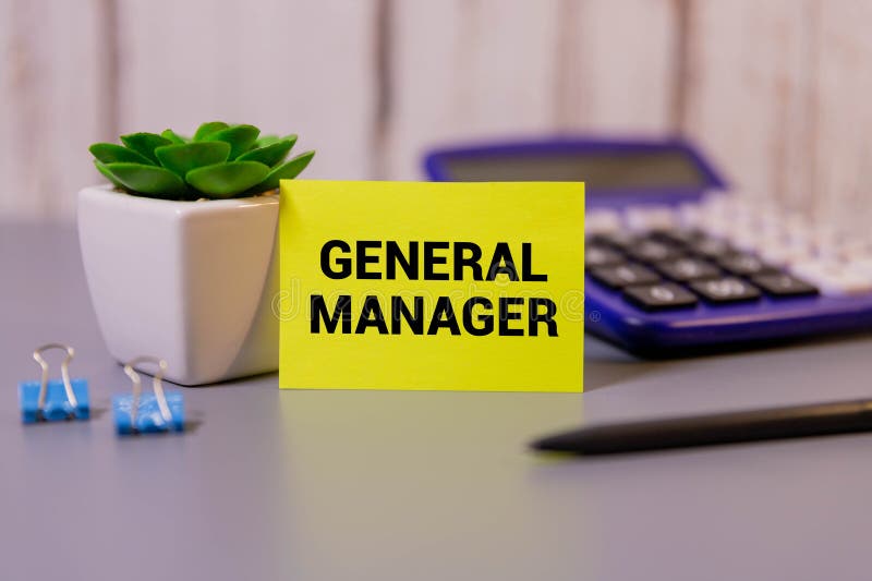 GENERAL MANAGER Text on Notebook with Chart and Calculator. Stock Image ...