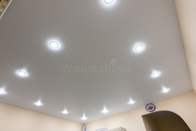 The General Plan of the Stretch Ceiling is Full of Point Lamps Around ...