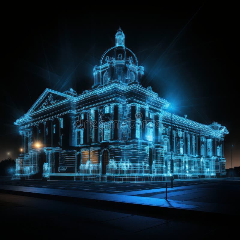 General Post Office Building in Blue Neon Wire Frame Stock Illustration ...