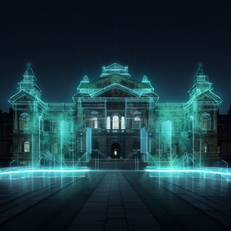 General Post Office Building in Green Neon Wire Frame Stock ...