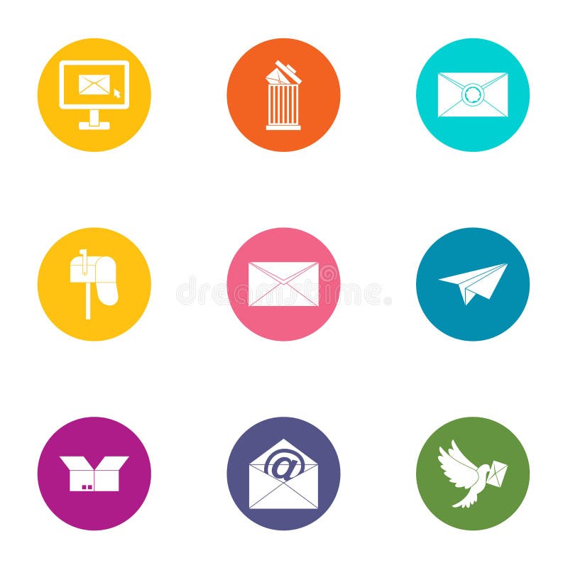 General Post Office Icons Set, Flat Style Stock Vector - Illustration ...