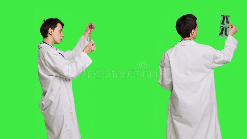 General Practitioner Examining Radiography Scan Against Greenscreen ...