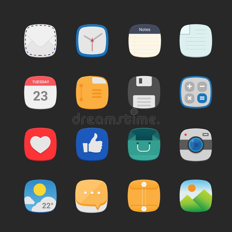 General Round Flat Icon Set Stock Vector - Illustration of company ...