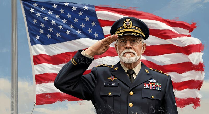 General Saluting in Front of the American Flag Stock Illustration ...