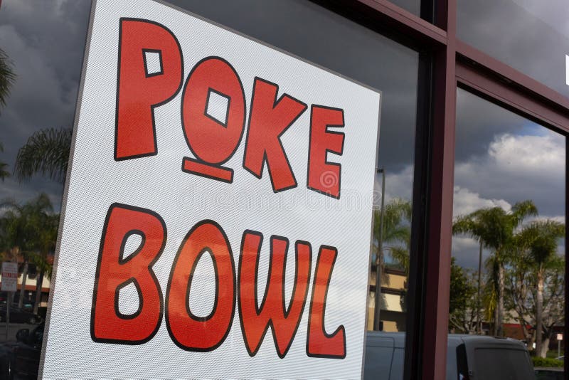 Poke Bowl restaurant sign editorial stock photo. Image of exterior ...