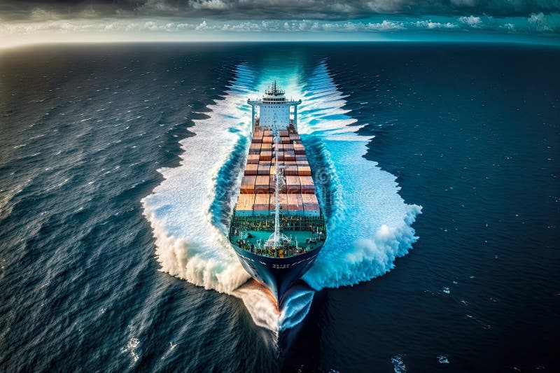 General View Cargo Ship with Containers on Deck Sailing on Waves Stock ...