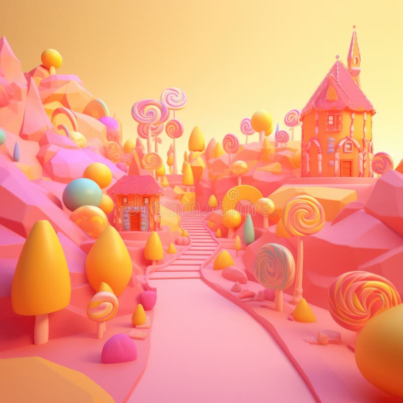 General View of Colourful Candyland in Pastel Colours, Created Using ...
