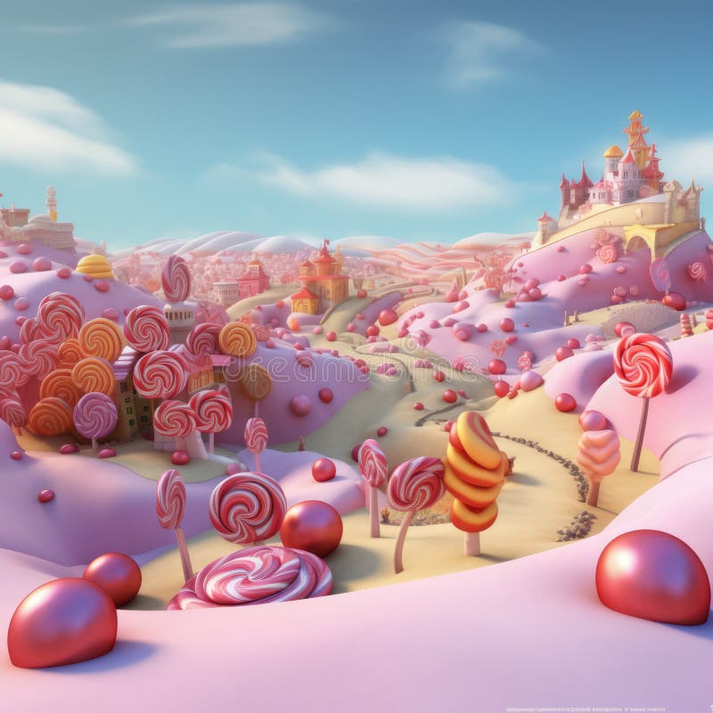 General View of Colourful Candyland in Pastel Colours, Created Using ...