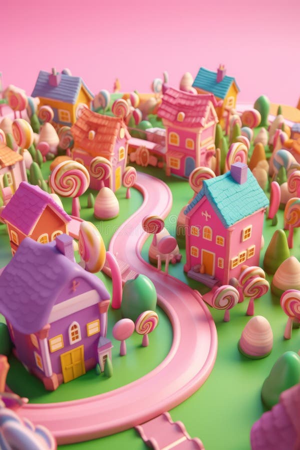 General View of Colourful Candyland in Pastel Colours, Created Using ...