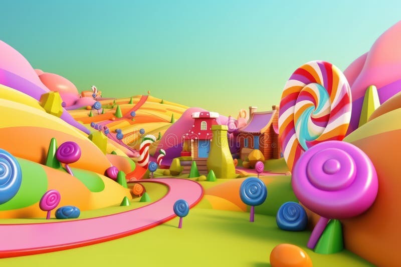 General View of Colourful Candyland in Pastel Colours, Created Using ...