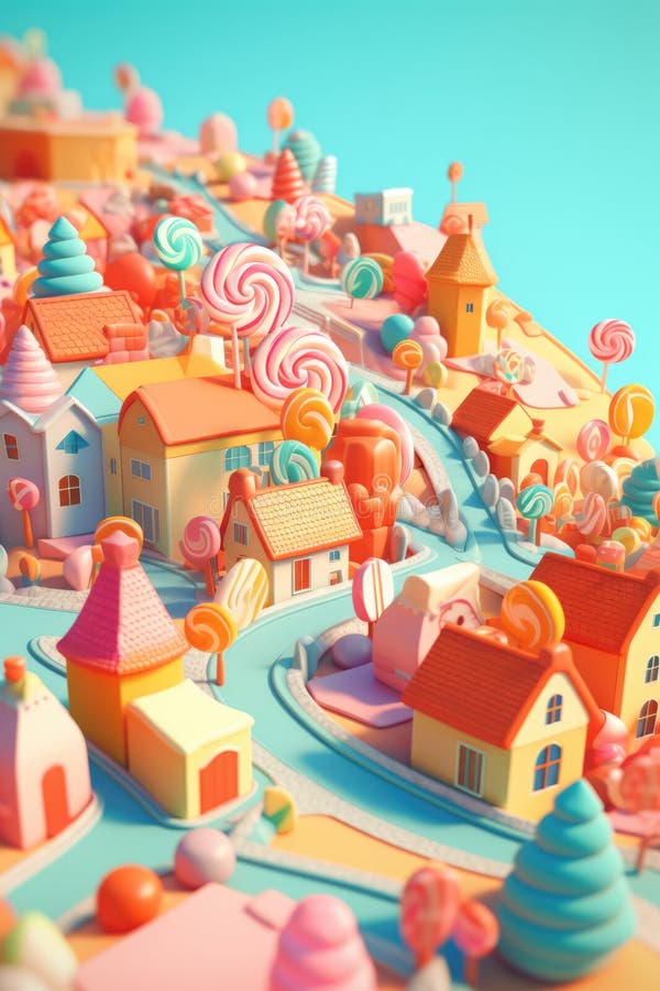 General View of Colourful Candyland in Pastel Colours, Created Using ...