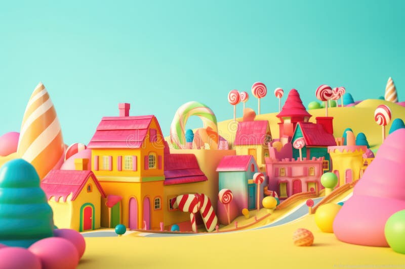 General View of Colourful Candyland in Pastel Colours, Created Using ...