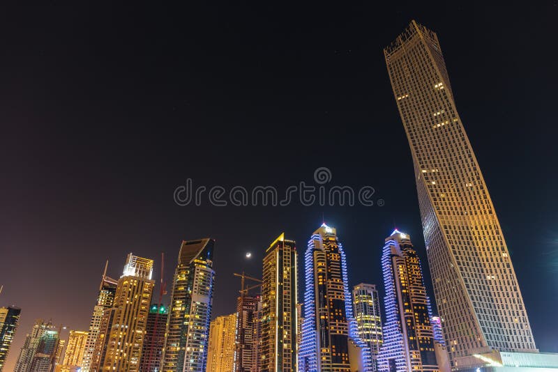 General View of Dubai at Night Editorial Photography - Image of ...