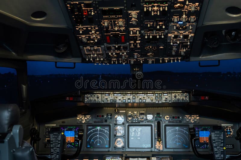 General View of the Empty Cockpit Cockpit. Commercial Flight Simulator ...