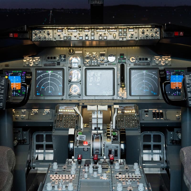 General View of the Empty Cockpit Cockpit. Commercial Flight Simulator ...