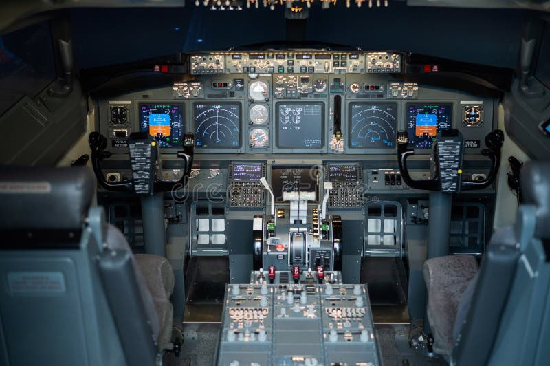 General View of the Empty Cockpit Cockpit. Commercial Flight Simulator ...