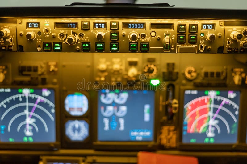 General View of the Empty Cockpit Cockpit. Commercial Flight Simulator ...