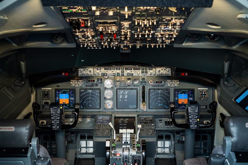 General View of the Empty Cockpit Cockpit. Commercial Flight Simulator ...