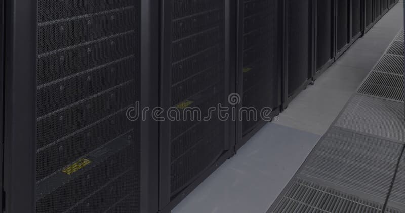 General View of Empty Server Room with Multiple Black Servers Stock ...