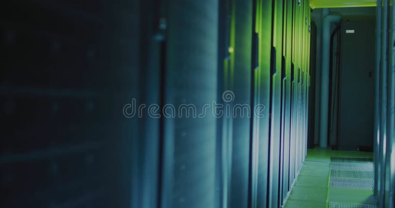General View of Empty Server Room with Multiple Black Servers Stock ...