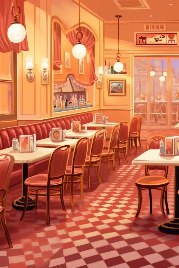 General View of Fancy Restaurant Interiors with Big Window, Created ...