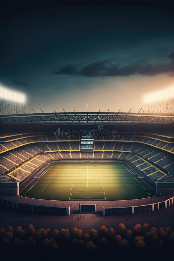 General View of Football Stadium and Sky with Clouds Created Using ...