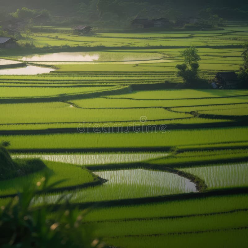 General View of Green Rice Fields, Created Using Generative Ai ...