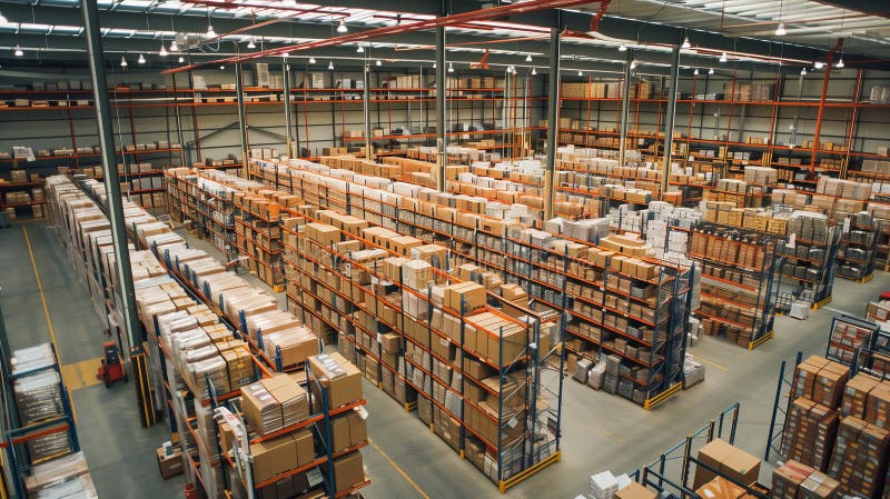 General View of a Large Warehouse with Shelves Filled with Various ...