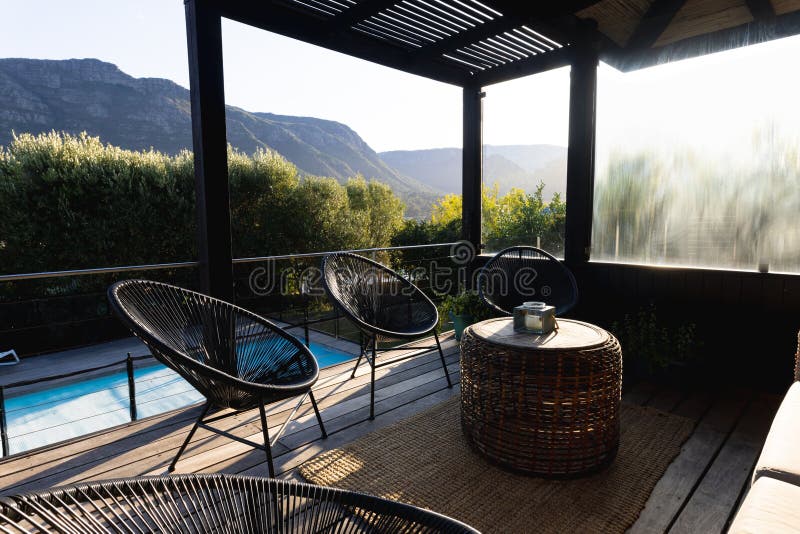 General View of Luxury Interior of Terrace with Table and Chairs Stock ...