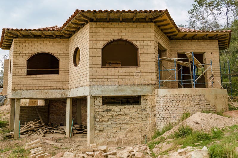General View of a Messy Construction Site of an Adobe Bricks House ...