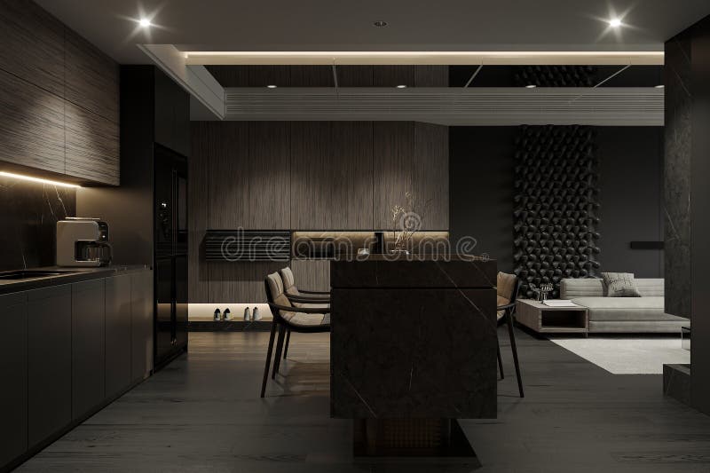 A General View of the Modern Interior in the Living, Dining, Kitchen ...