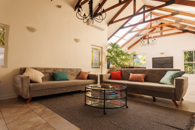 General View of Modern Living Room with Sofa and Coffee Table Stock ...
