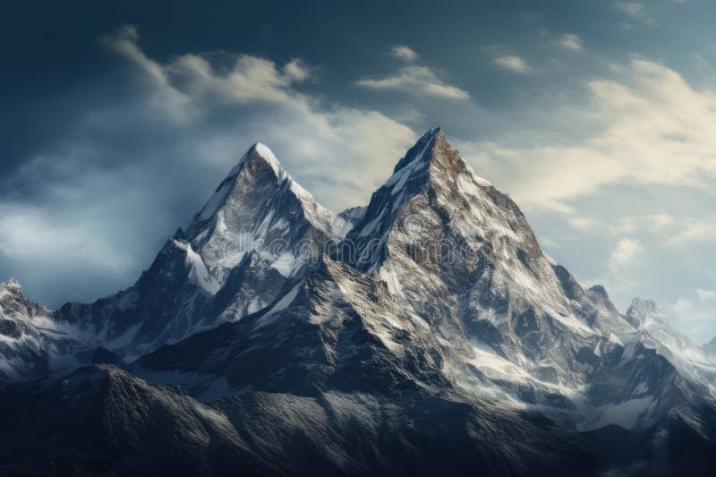 General View of Snowy Mountain Peak and Clouds, Created Using Generative Ai Technology Stock ...