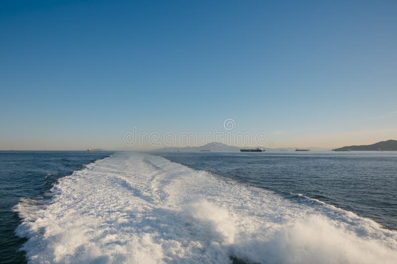 General View of the Strait of Gibraltar and the Wake of a Ship Stock ...