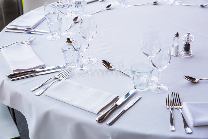 Dinner Table with Empty Glasses and Plates Stock Photo - Image of ...