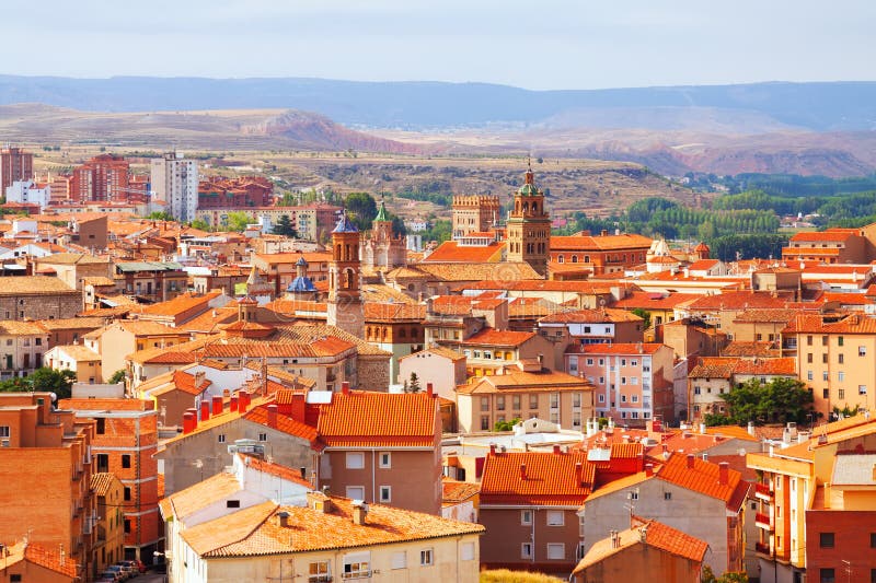 View of Teruel with Los Arcos Aqueduct Stock Image - Image of street ...