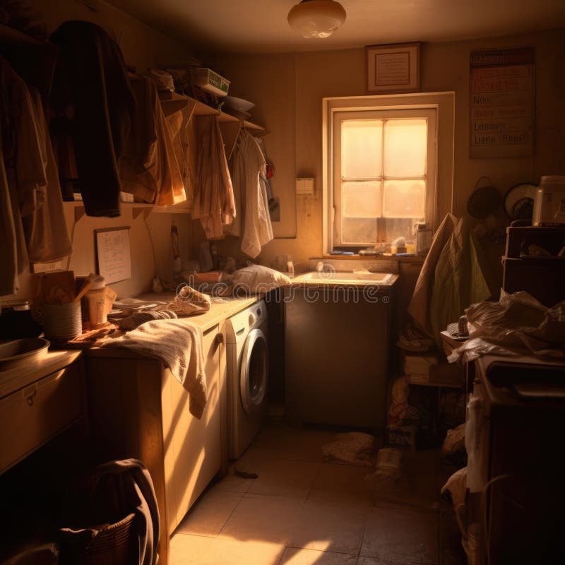 General View of Utility Room with Clothes, Created Using Generative Ai ...