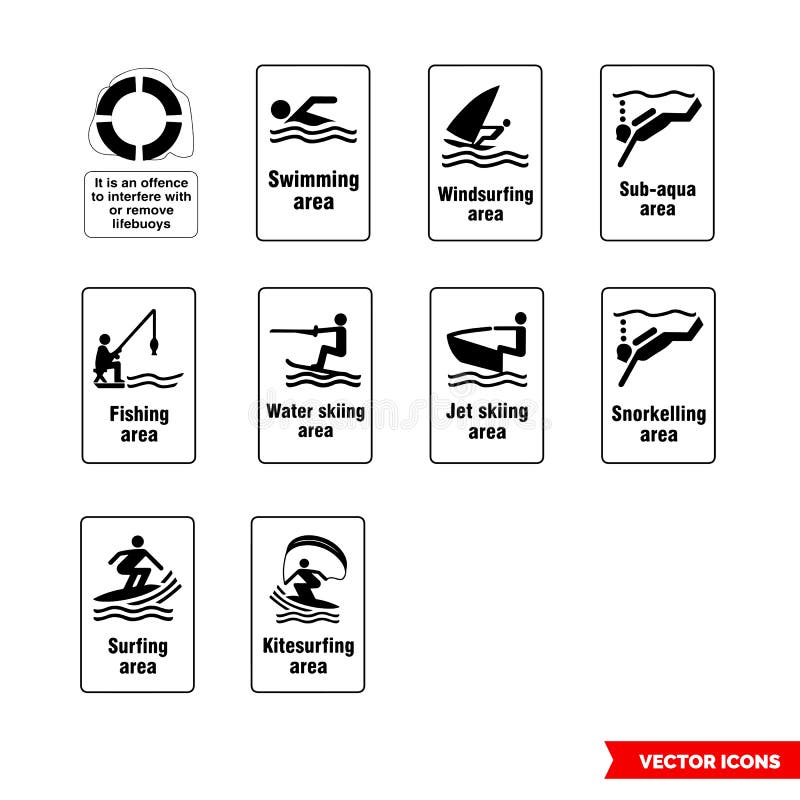 Water Safety Prohibitory Signs Icon Set of Color Types. Isolated Vector ... Water Safety Prohibitory Signs Icon Set of Color Types. Isolated Vector ...