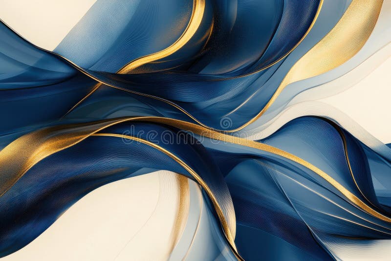 Generate an Abstract Image with Sweeping Curves of Deep Blue and Gold ...