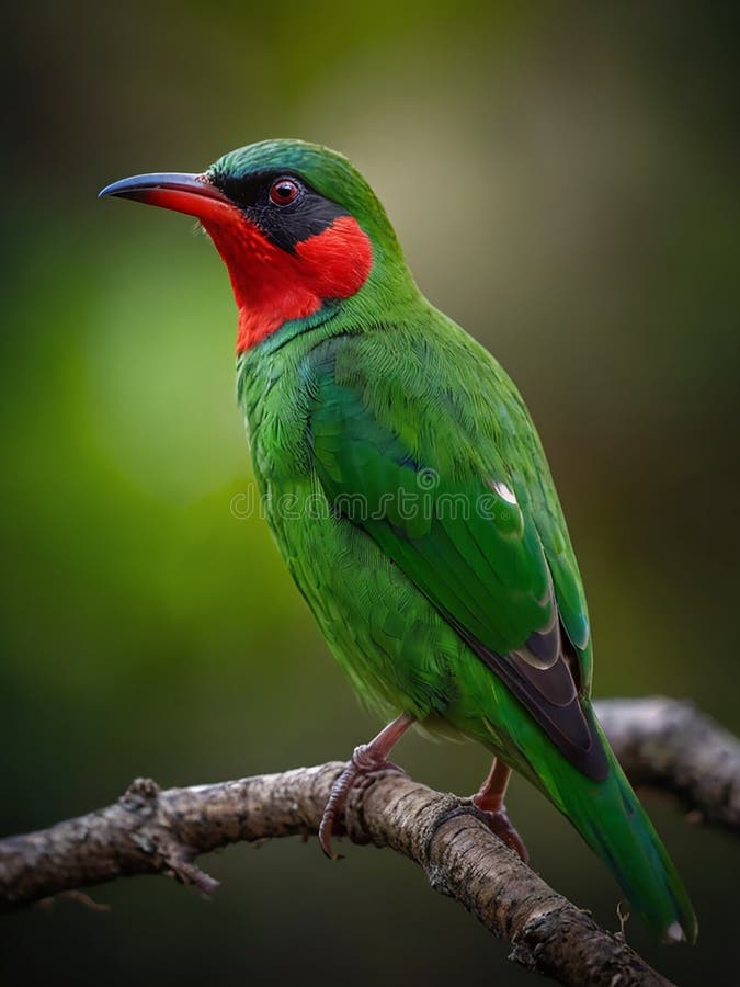 A Bird with Dominant Colors of Green and Red Stock Illustration ...