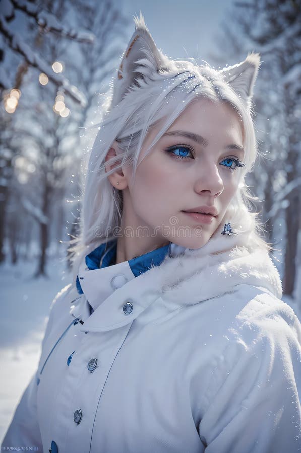 A Celestial White Wolf from Side in the Snow Fall Stock Illustration ...