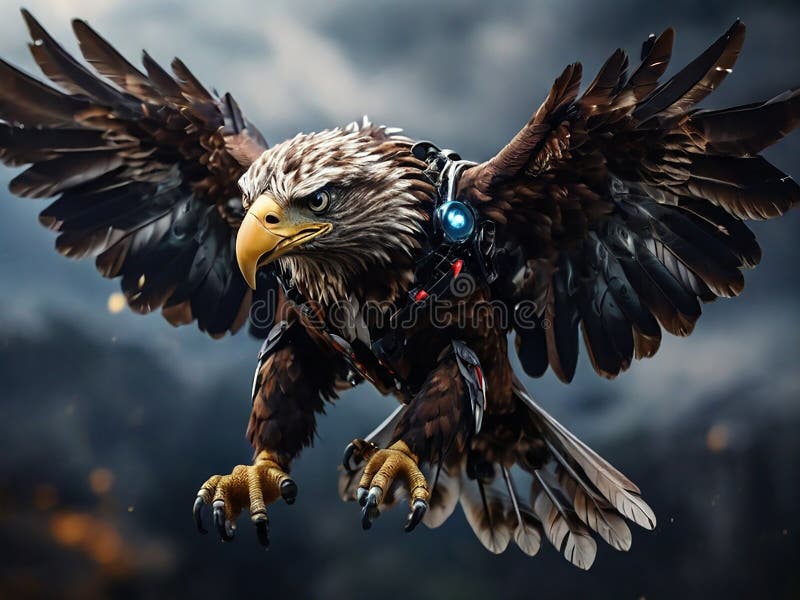 An Eagle with Robotic Parts is Flying in the Air Stock Illustration ...