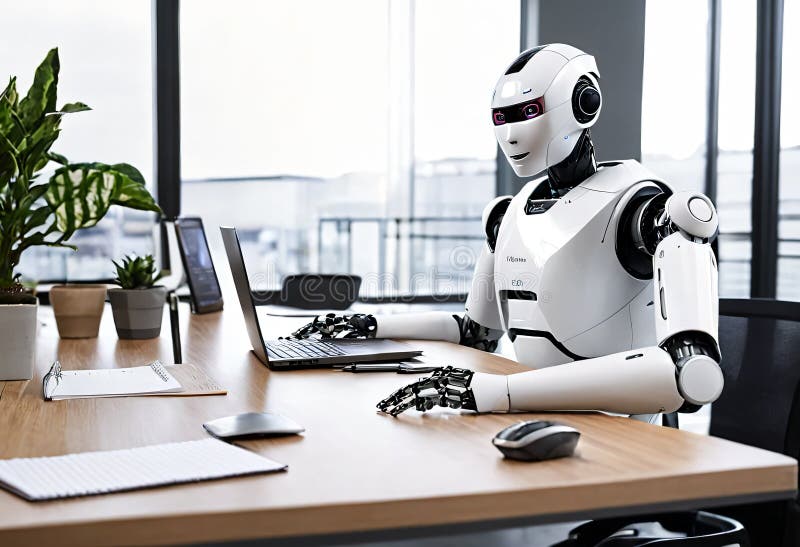 Future Humanoid Robot Doing Office Work Stock Illustration ...