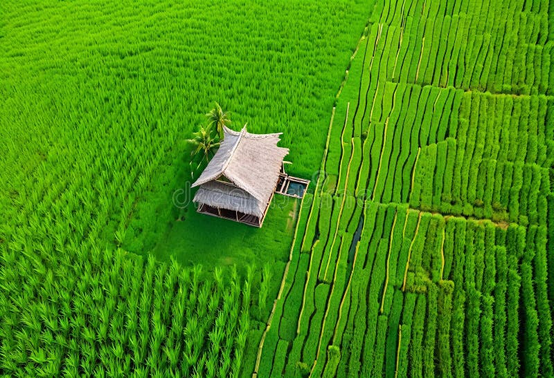 A House Building in the Middle of Rice Fields Stock Illustration ...