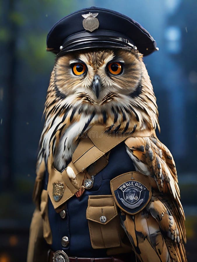 An Owl Wearing a Police Uniform Stock Illustration - Illustration of ...