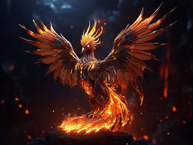 Phoenix Bird with Flaming Wings and Tail Stock Illustration ...
