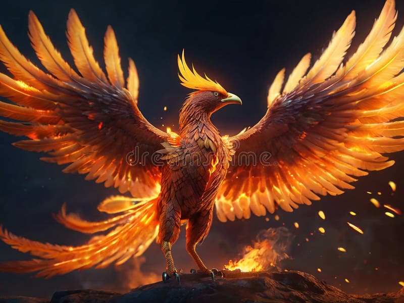 Phoenix Bird with Flaming Wings and Tail Stock Illustration ...