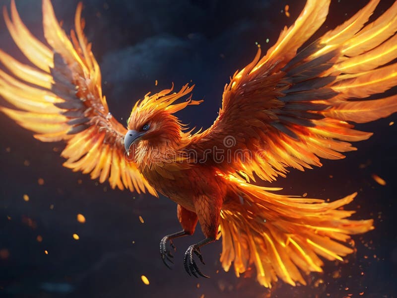 Phoenix Bird with Flaming Wings and Tail Stock Illustration ...