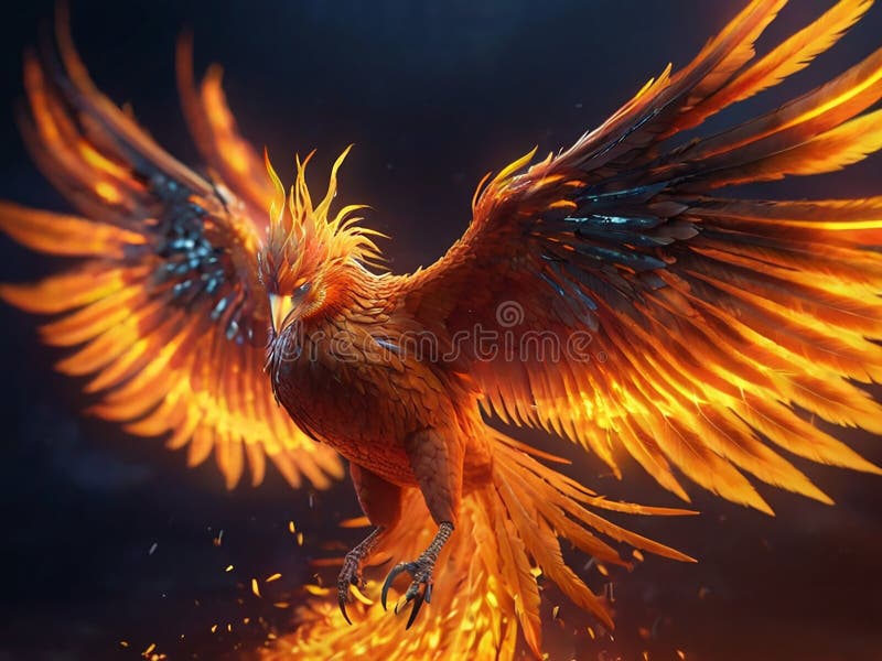 Phoenix Bird with Flaming Wings and Tail Stock Illustration ...