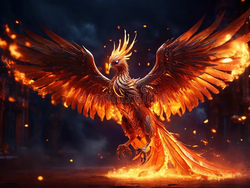 Phoenix Bird with Flaming Wings and Tail Stock Illustration ...